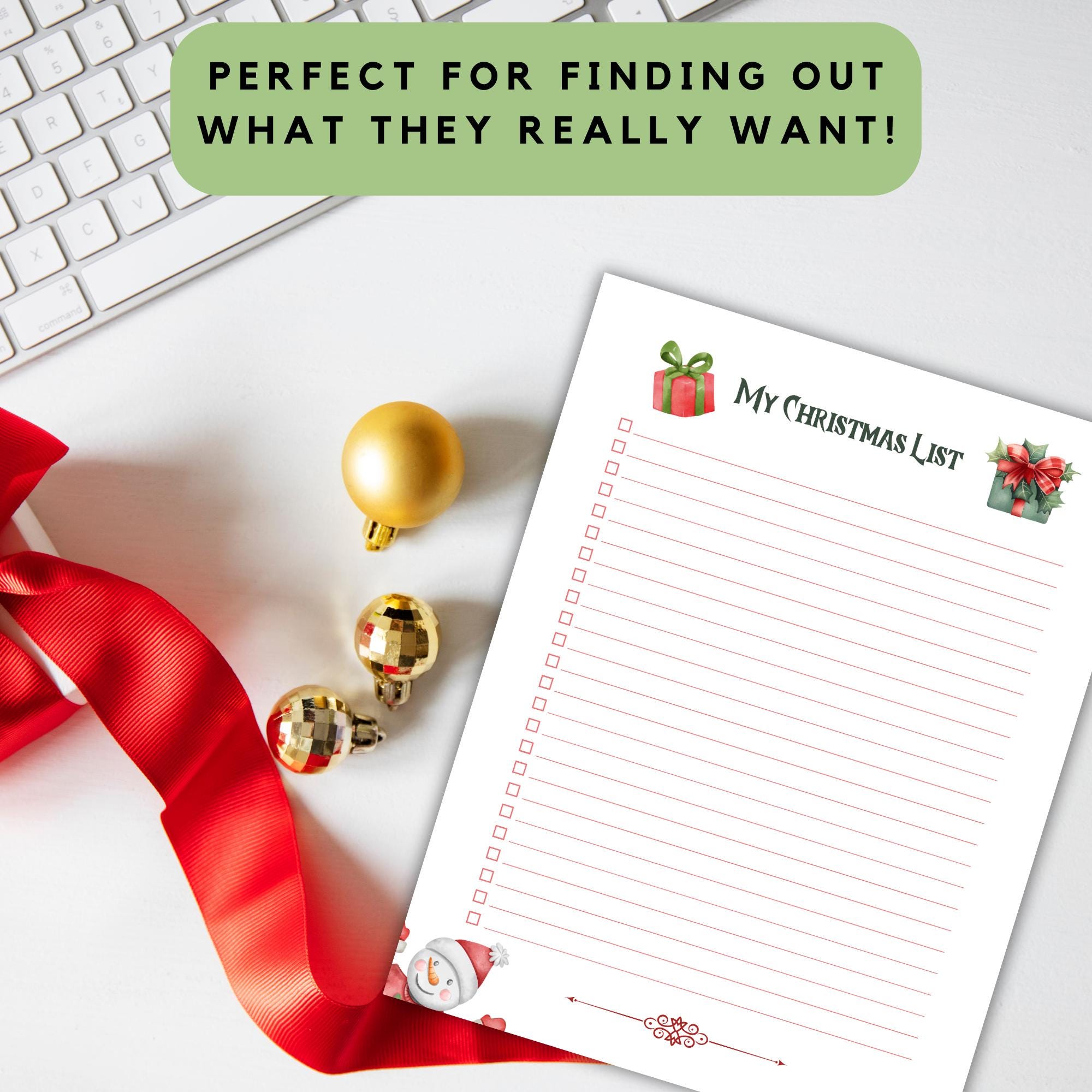Printable Fillable PDF Christmas List for Gift Giving, Holiday Shopping ...