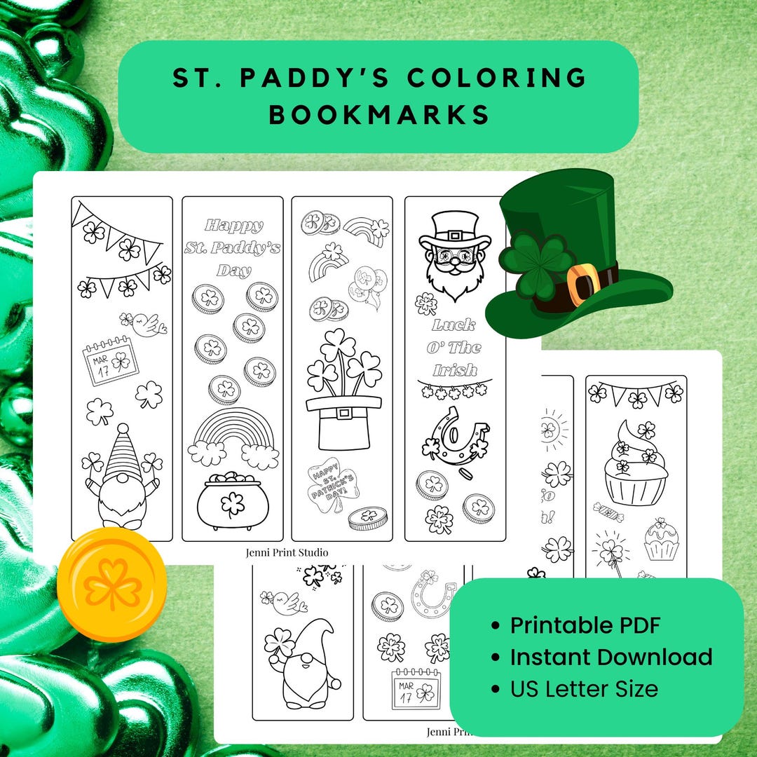 Printable Coloring Bookmarks St. Patrick's Day- Cute, Print, Color ...