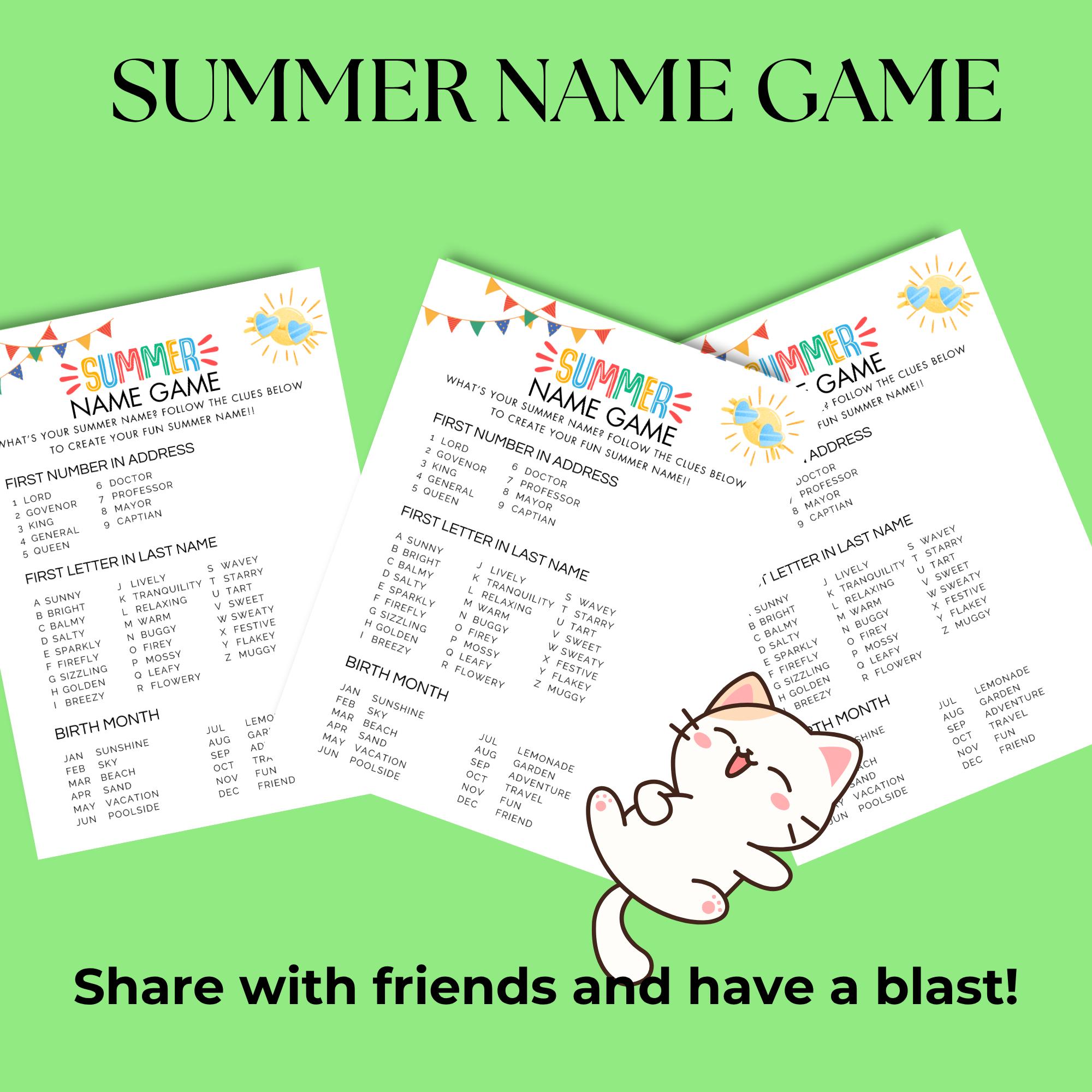 Summer Name Game: Printable Party Activity (PDF Download) - Etsy