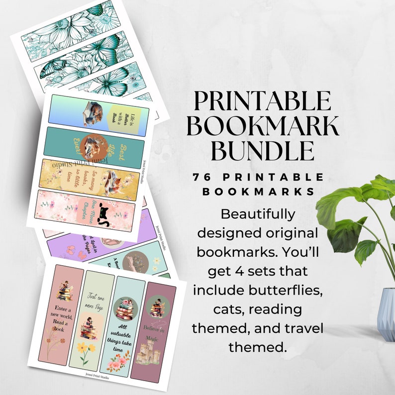 Printable Bookmark Bundle - 4 Sets of Themed Printable Bookmarks ...