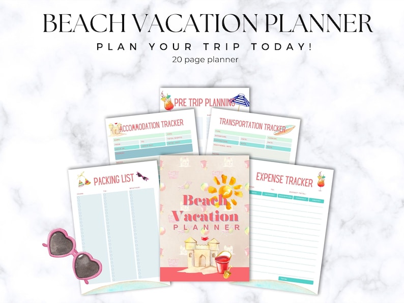 Printable Beach Vacation Checklist Trip Planner | Packing List | Itinerary | Budget | Outfit ...