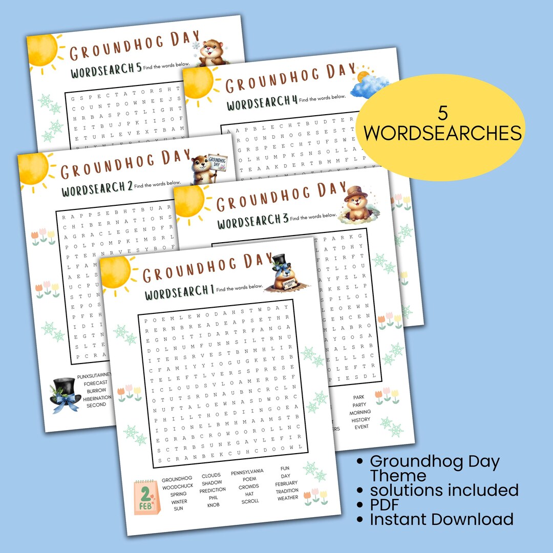 Groundhog Day Wordsearch Printable Games, Classroom Activity, Office ...