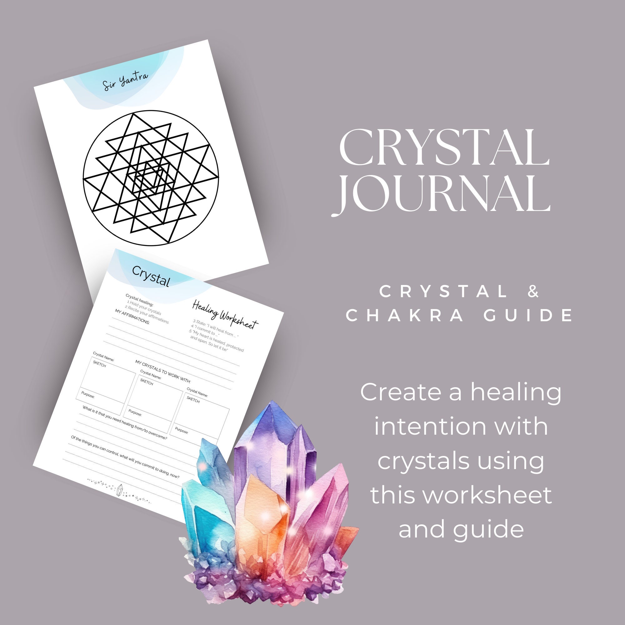 Printable Crystal Journal + Chakra Guide With Grids, Worksheets ...