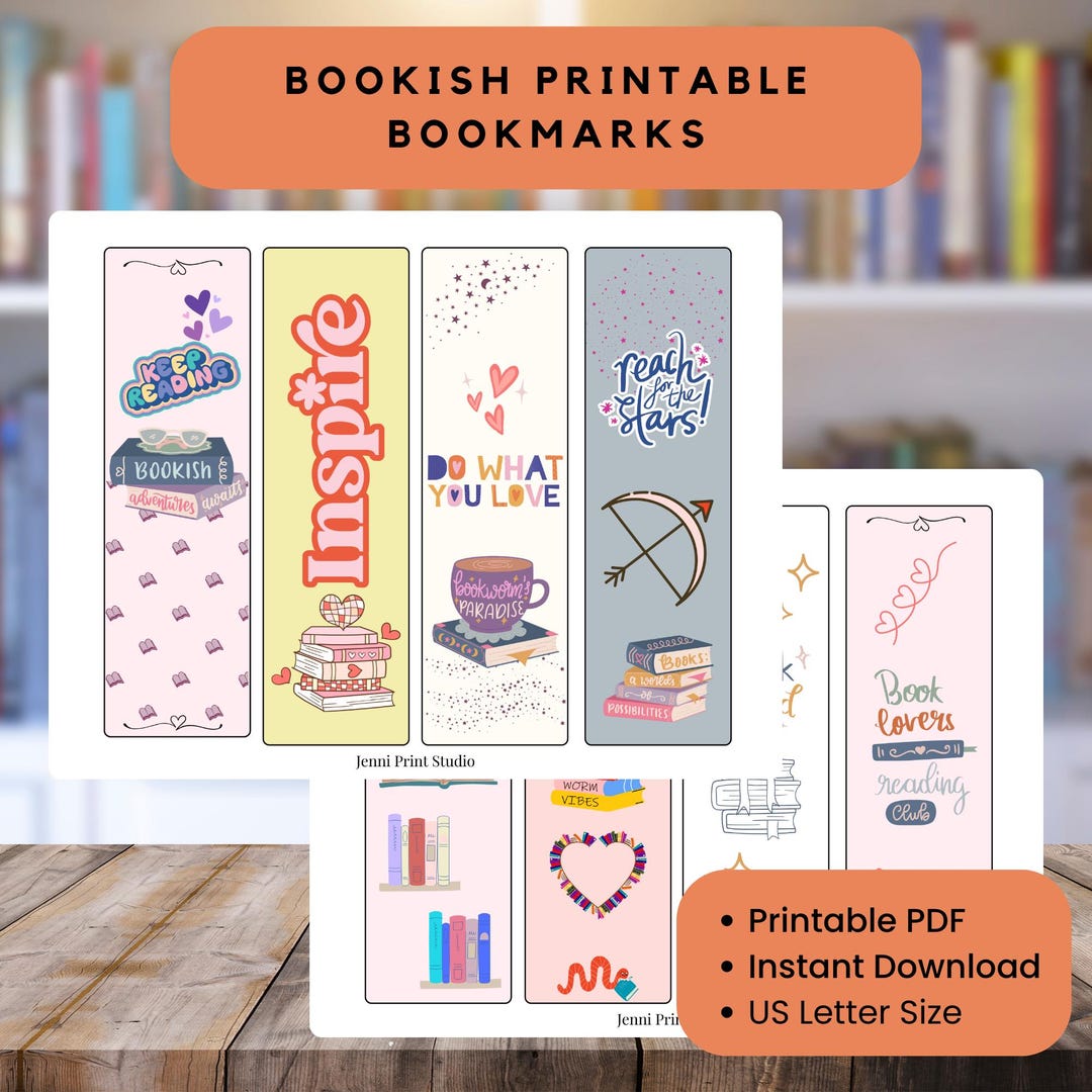 Bookish Bookmarks - Printable Bookmarks for Booklover Gift, Cute Fun ...