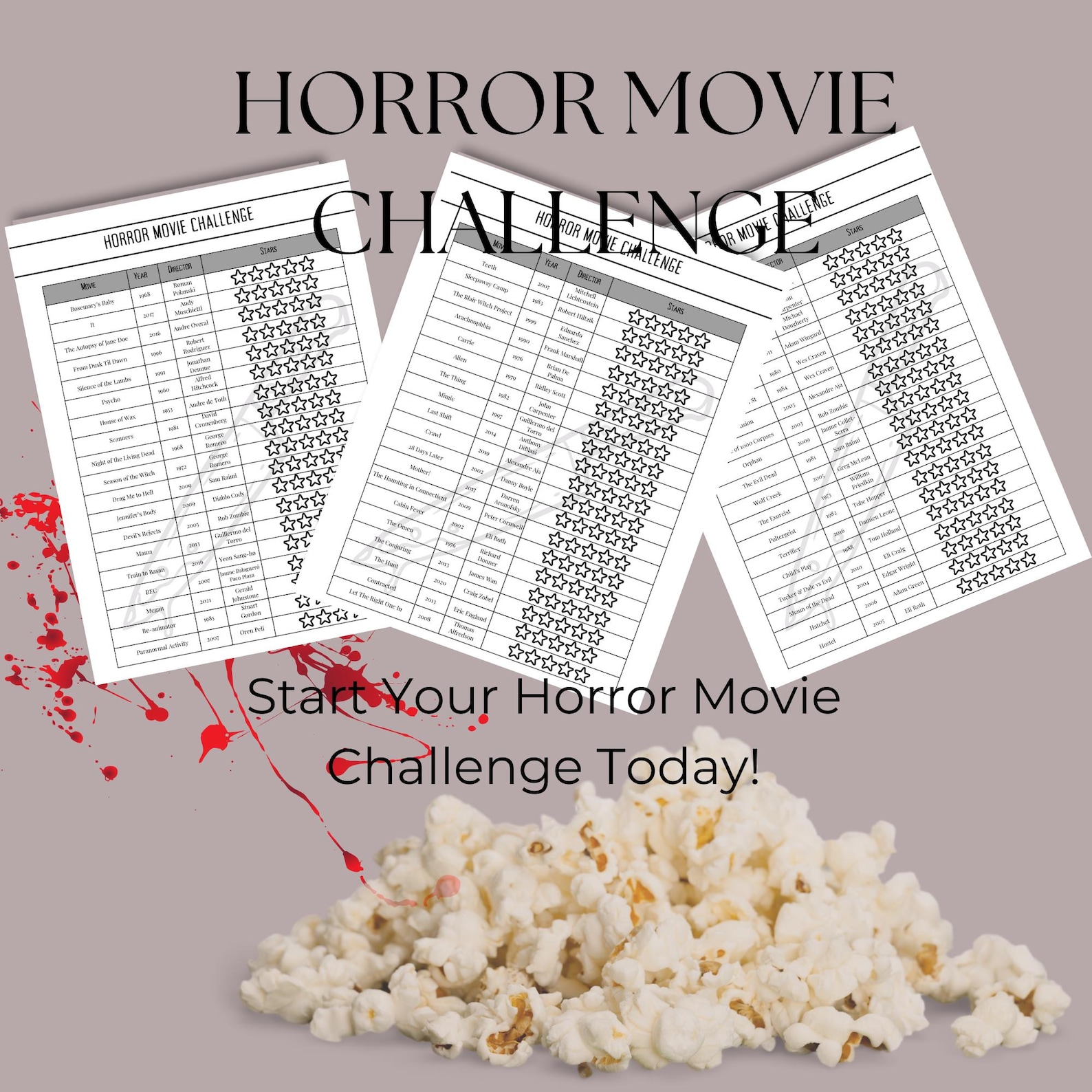 Printable Horror Movie Challenge 100+ Horror Movies to Rate and Watch ...