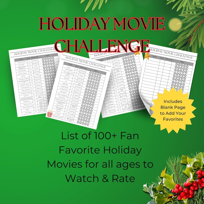 Printable Holiday Movie Challenge, Over 100 Holiday Movies to Watch ...