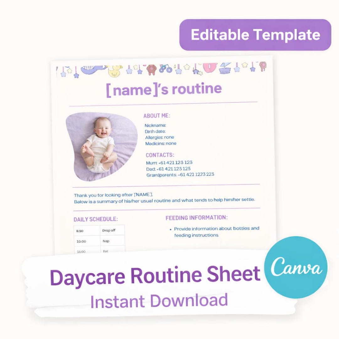Editable Daycare Routine Sheet | Childcare Daily Schedule Template ...