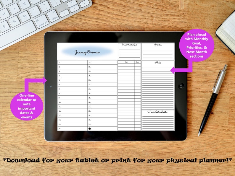 Monthly Overview Planner Template Digital Download Printable Calendar ...