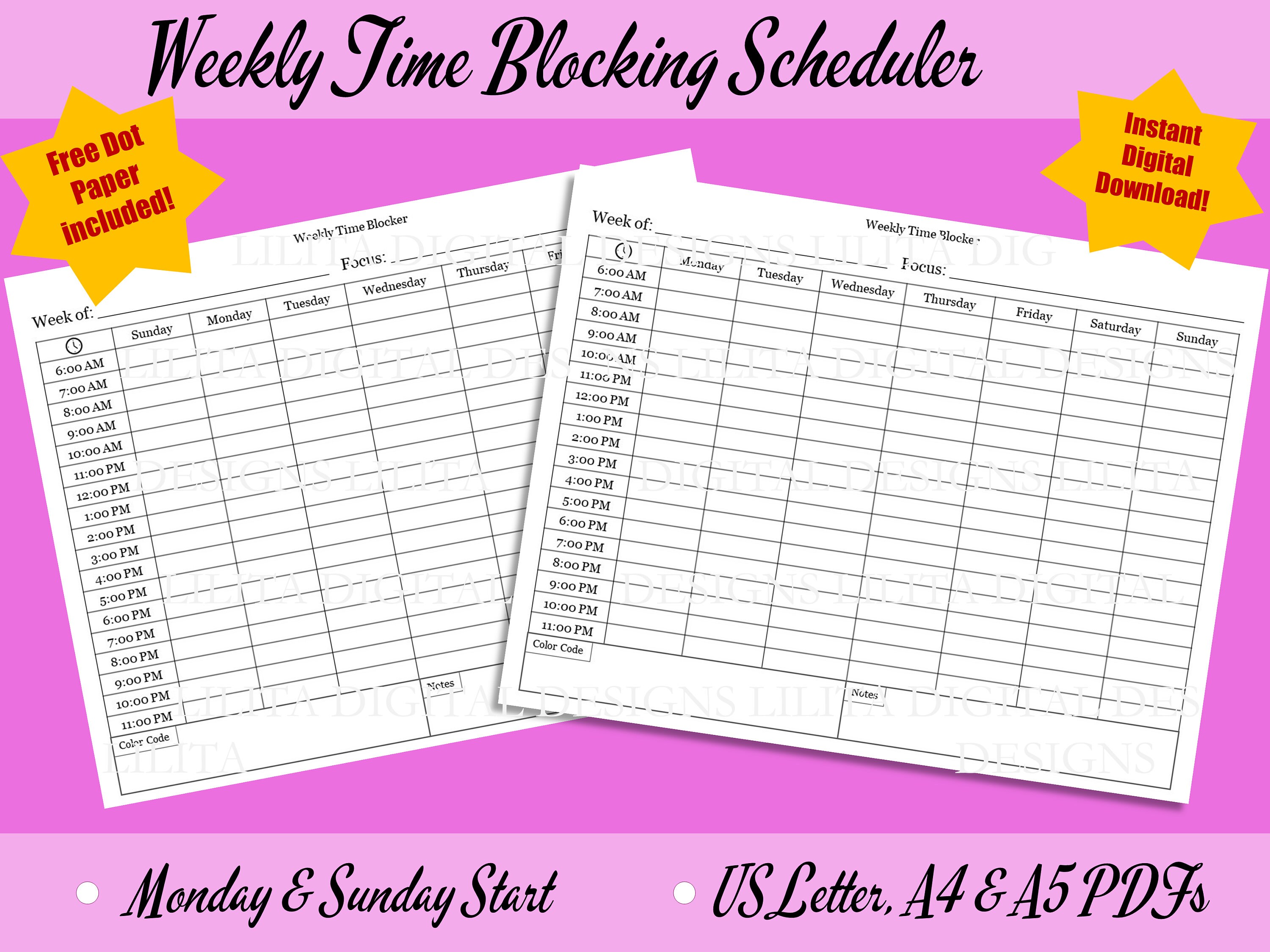 Weekly Time Blocking Scheduler (hour Increments)/ US Letter, A4 & A5 ...