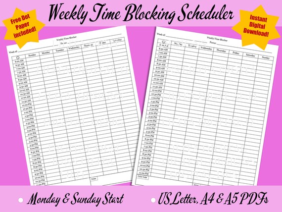 Weekly Time Blocker half Hour Increments Digital US Letter - Etsy