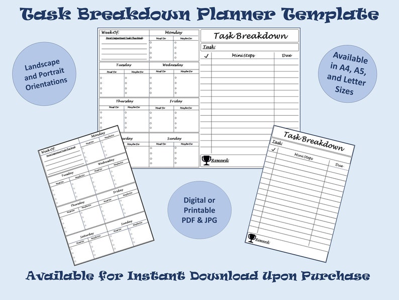 Task Breakdown Digital Printable Planner Template Download, US Letter ...