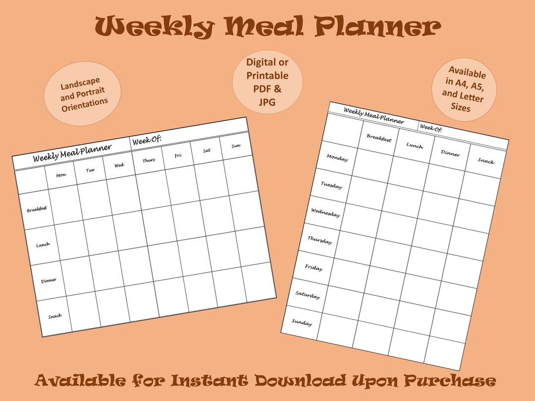 Weekly Meal Planner Template Digital Download Undated Printable ...