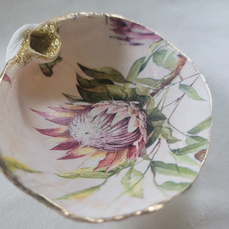 Protea Shell Dish-decoupage Shell Dish Coastal Decor-jewelry Storage ...