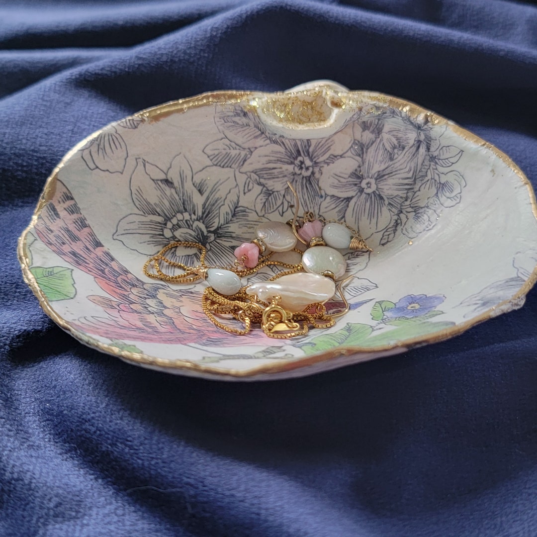 Garden Shell Dish Bird Shell Dish-decoupage Shell Gift for Her Jewelry ...