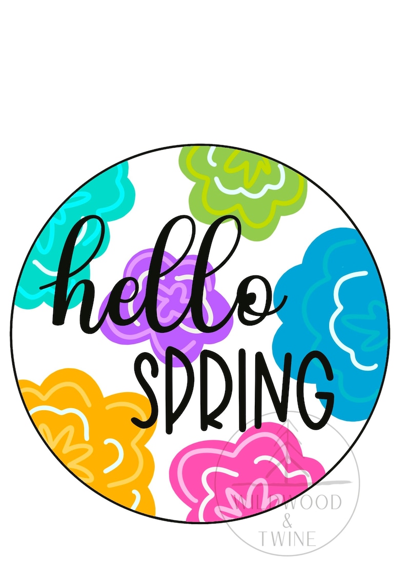 TEMPLATE Hello Spring Round Floral Door Hanger Template, Door Hanger ...