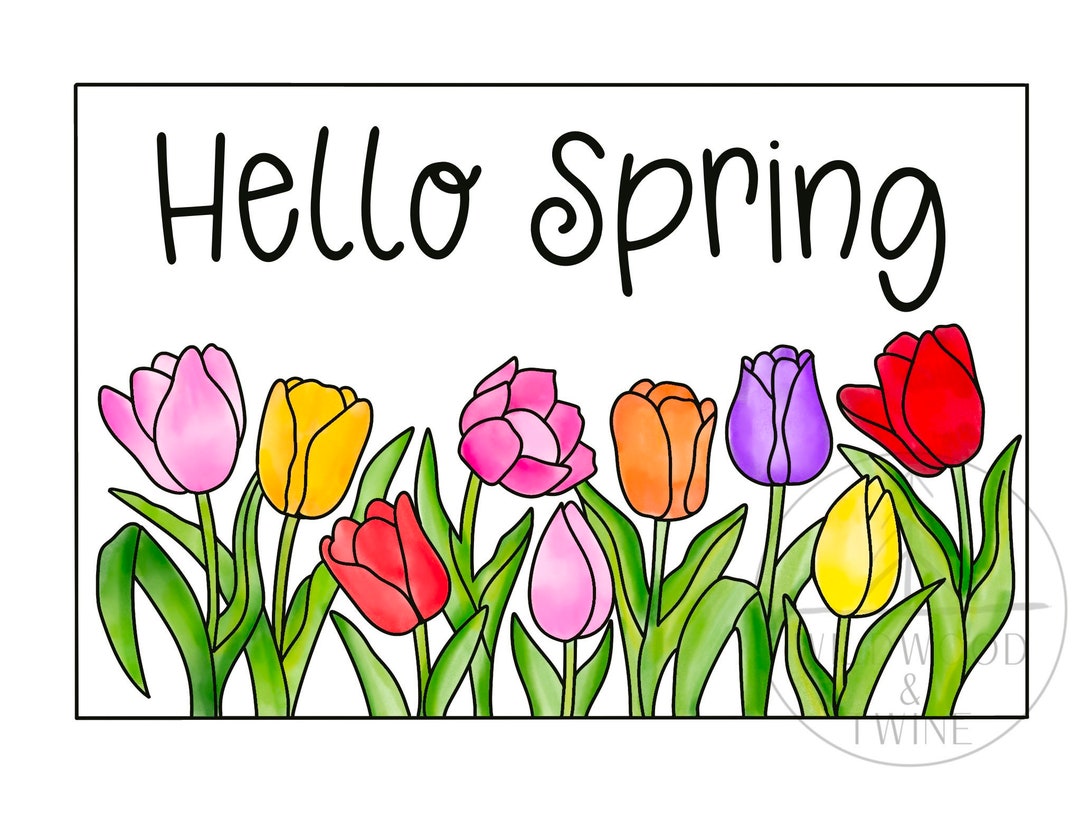 TEMPLATE Hello Spring Tulips Door Hanger Template, Spring Door Hanger ...