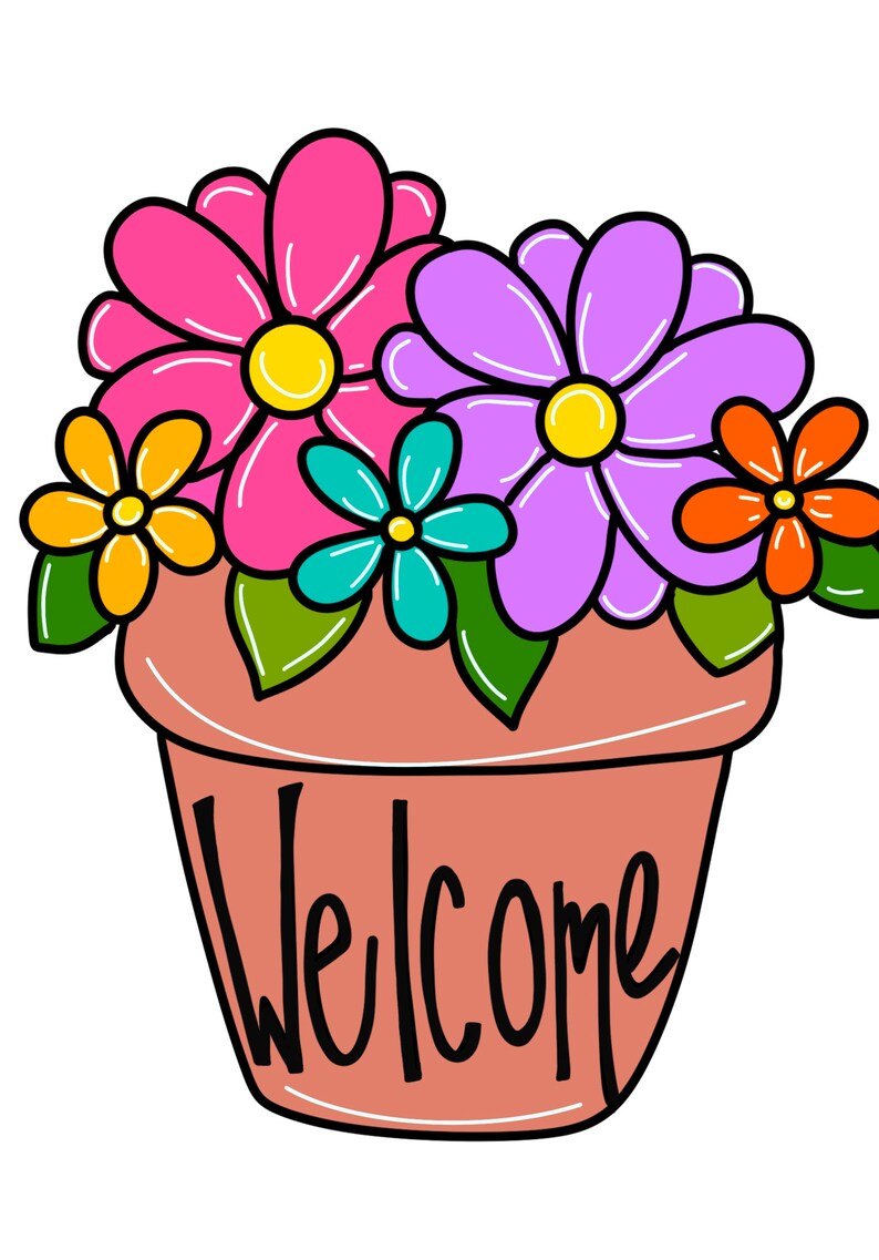 TEMPLATE Welcome Flower Pot Door Hanger Template, Door Hanger Template ...