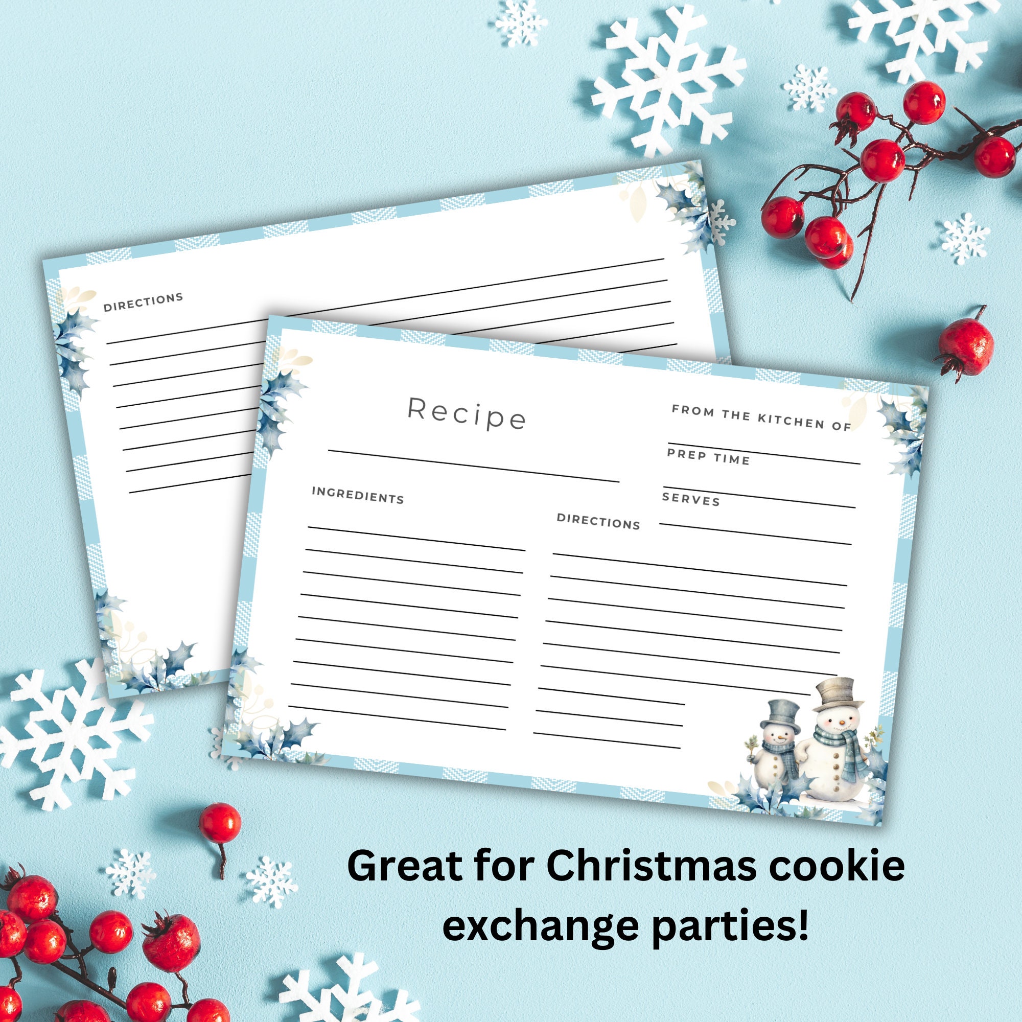 Christmas Recipe Cards Printable, Printable Holiday Recipe Cards ...
