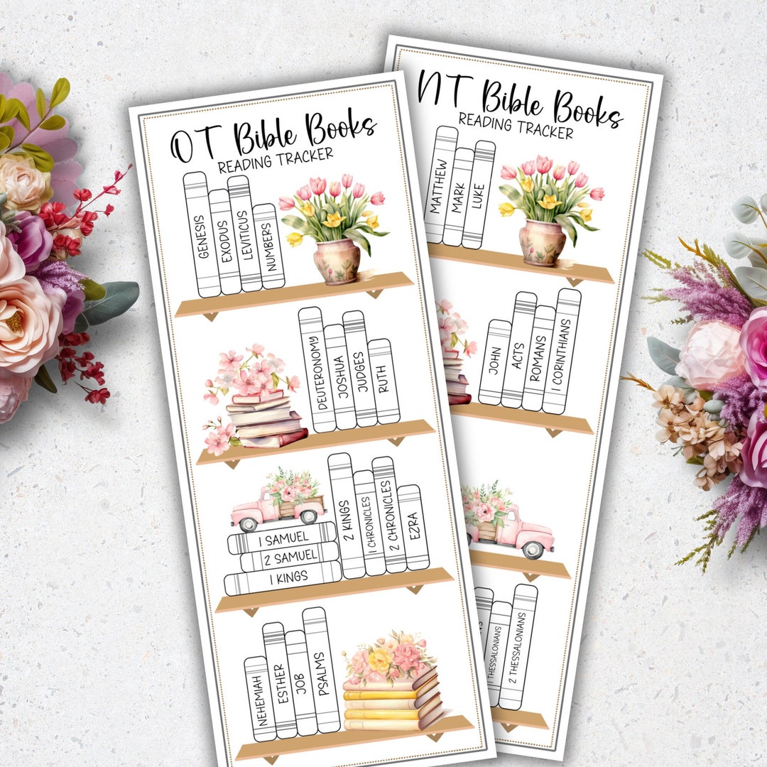 Bible Books Reading Tracker Printable, Bible Bookmarks Reading Log, Old ...