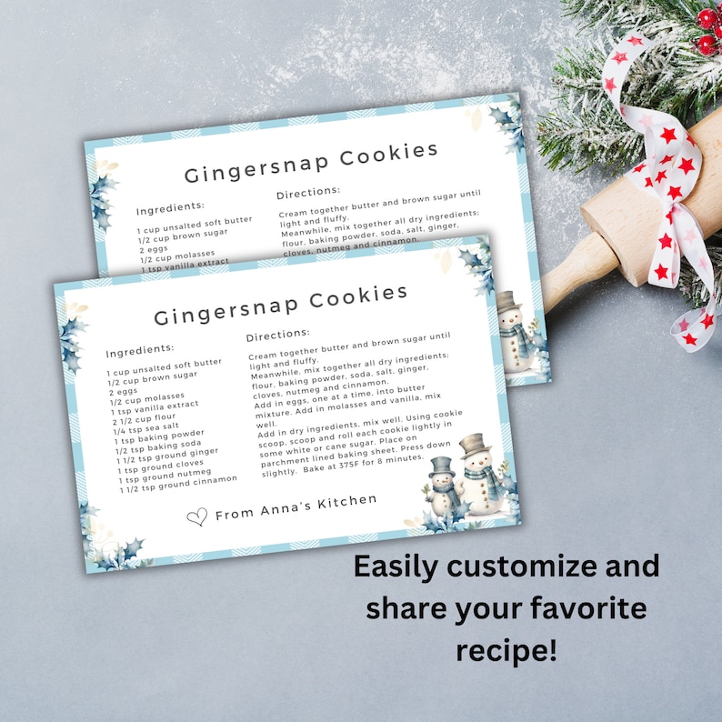 Printable Holiday Recipe Template, Christmas Cookie Recipe Card ...