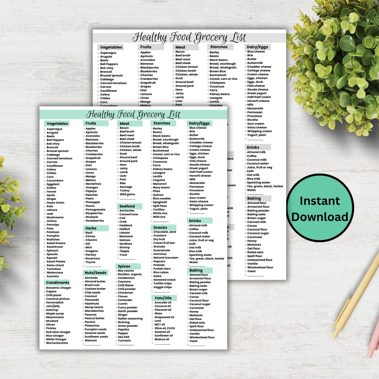 Healthy Eating Printable Grocery List, Healthy Food Guide for Kids ...