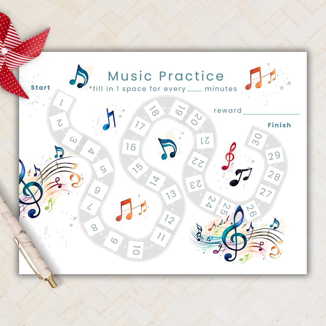 Music Practice Reward Chart Printable, Music Practice Tracker for Kids ...