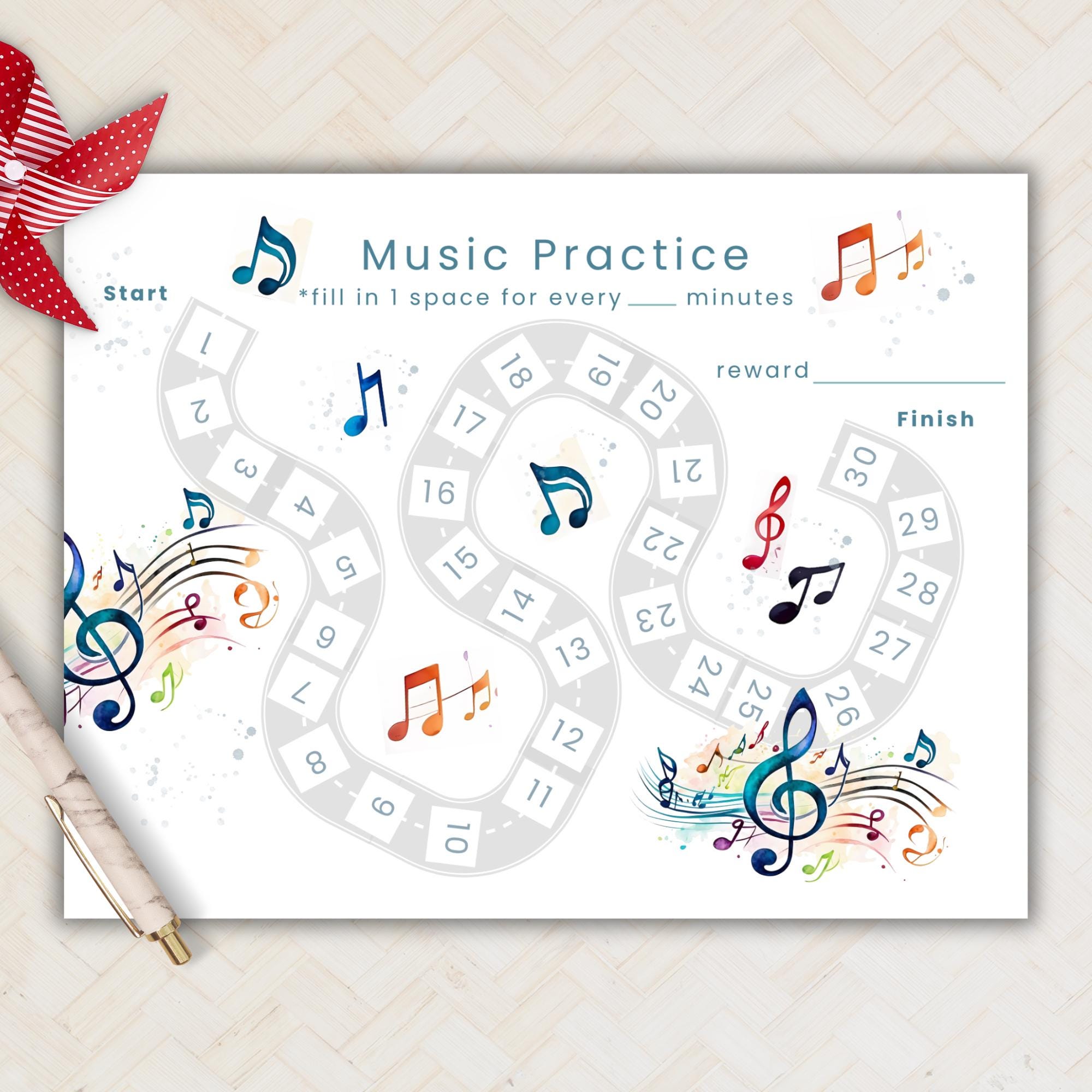 Music Practice Reward Chart Printable, Music Practice Tracker for Kids ...