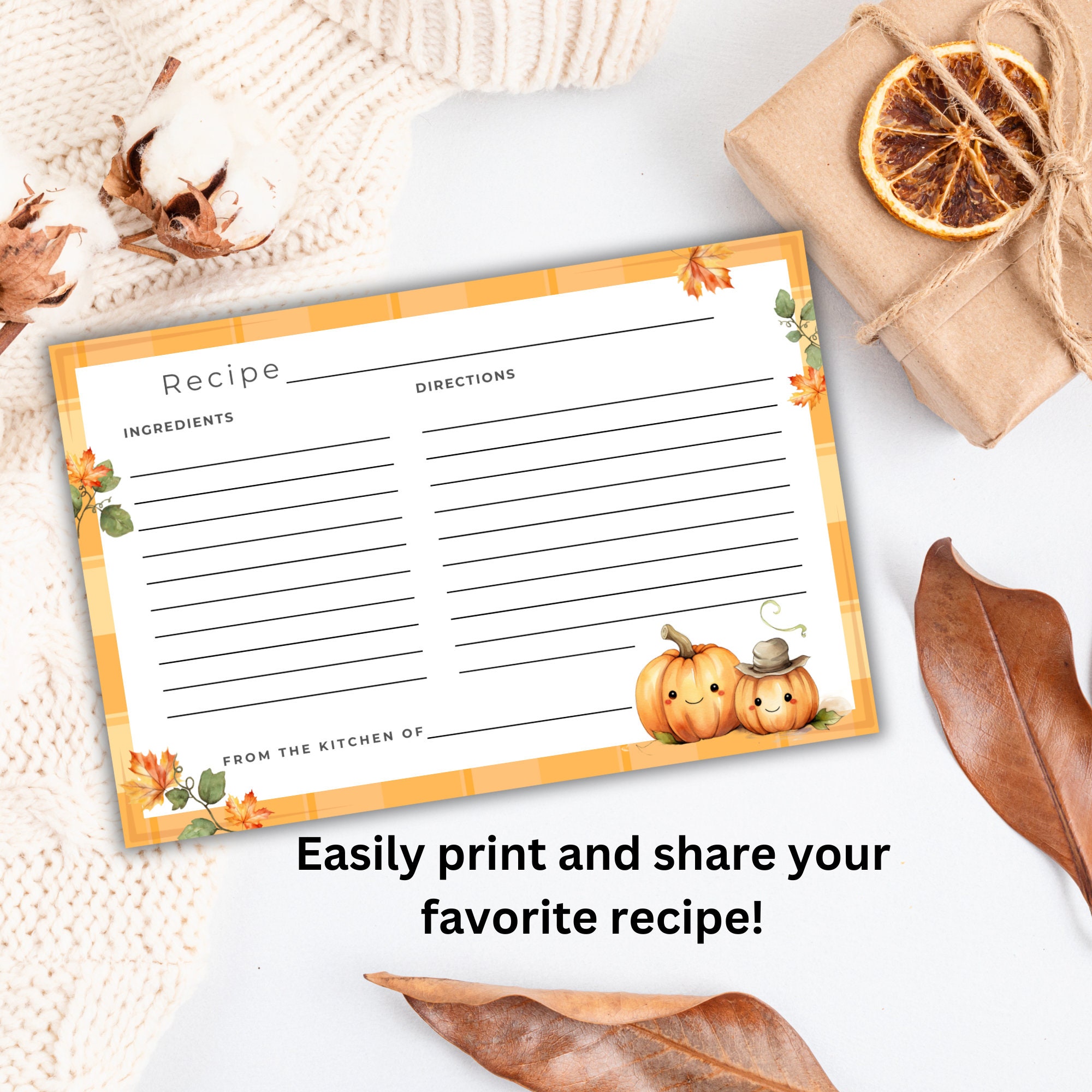 Fall Recipe Cards Printable, Printable Fall Recipe Cards, Pumpkin ...
