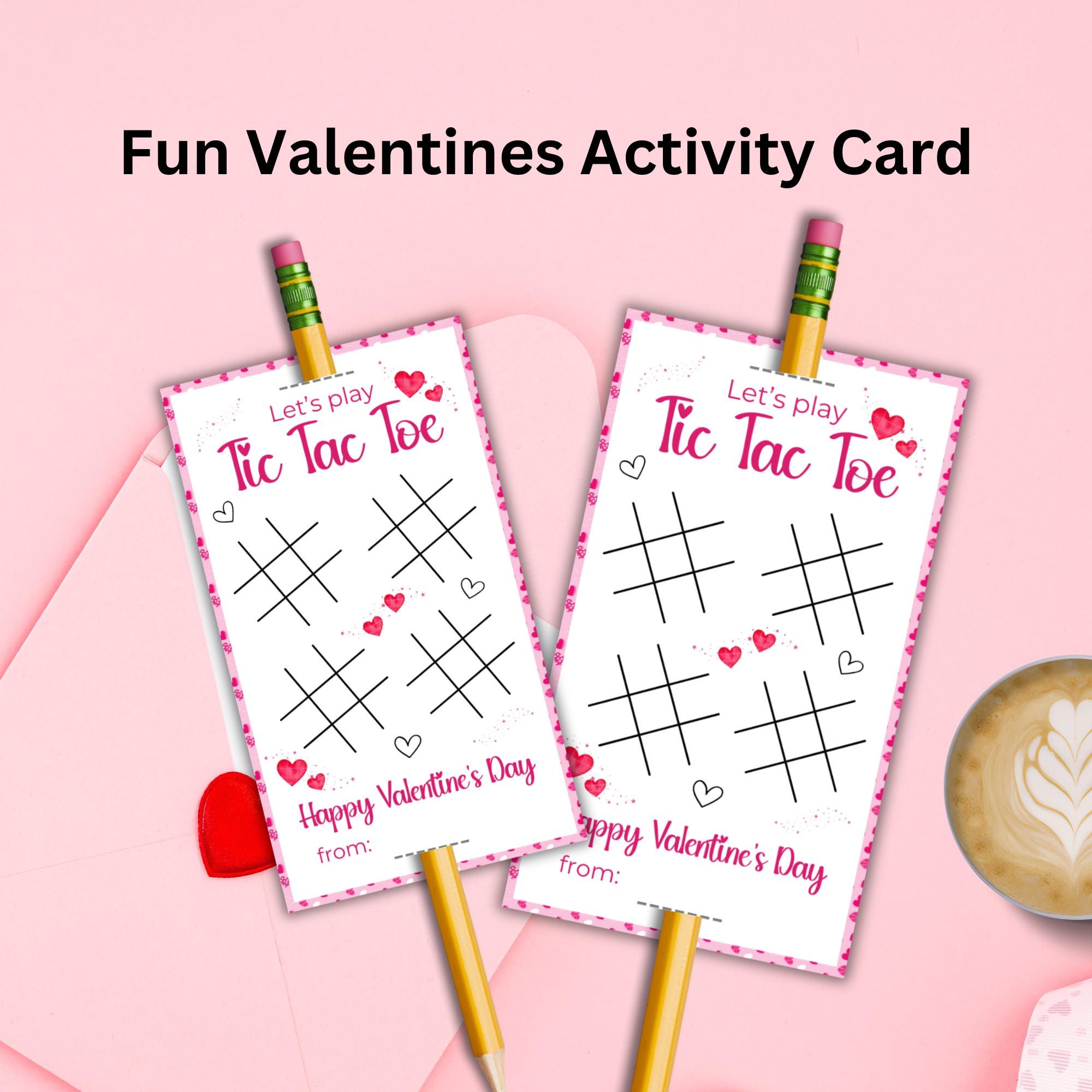 Valentine Pencil Card Printable, Valentines Tic Tac Toe Card, Classroom ...