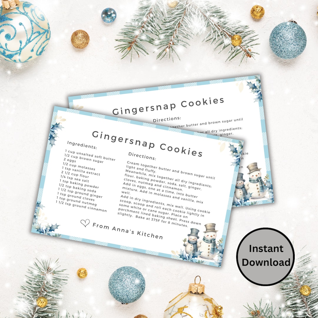 Printable Holiday Recipe Template, Christmas Cookie Recipe Card ...