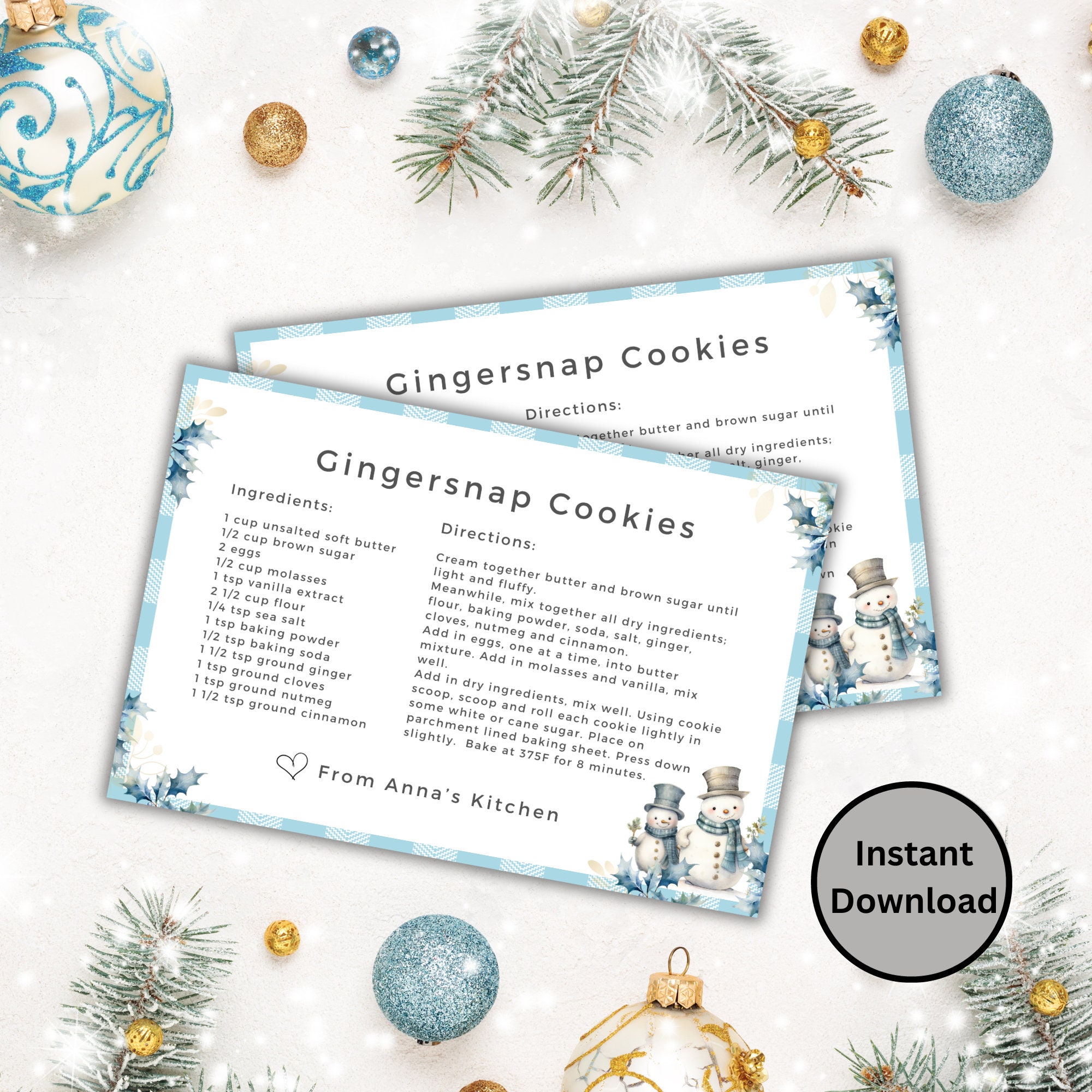 Printable Holiday Recipe Template, Christmas Cookie Recipe Card ...