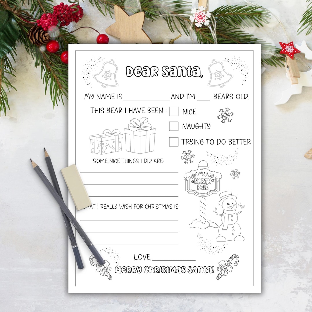 Buy Letter to Santa Claus Coloring Page, Printable Dear Santa Letter ...
