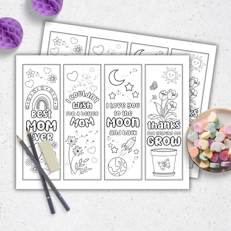Happy Mothers Day Coloring Bookmarks, Heartfelt Gift for Mom, Moms ...