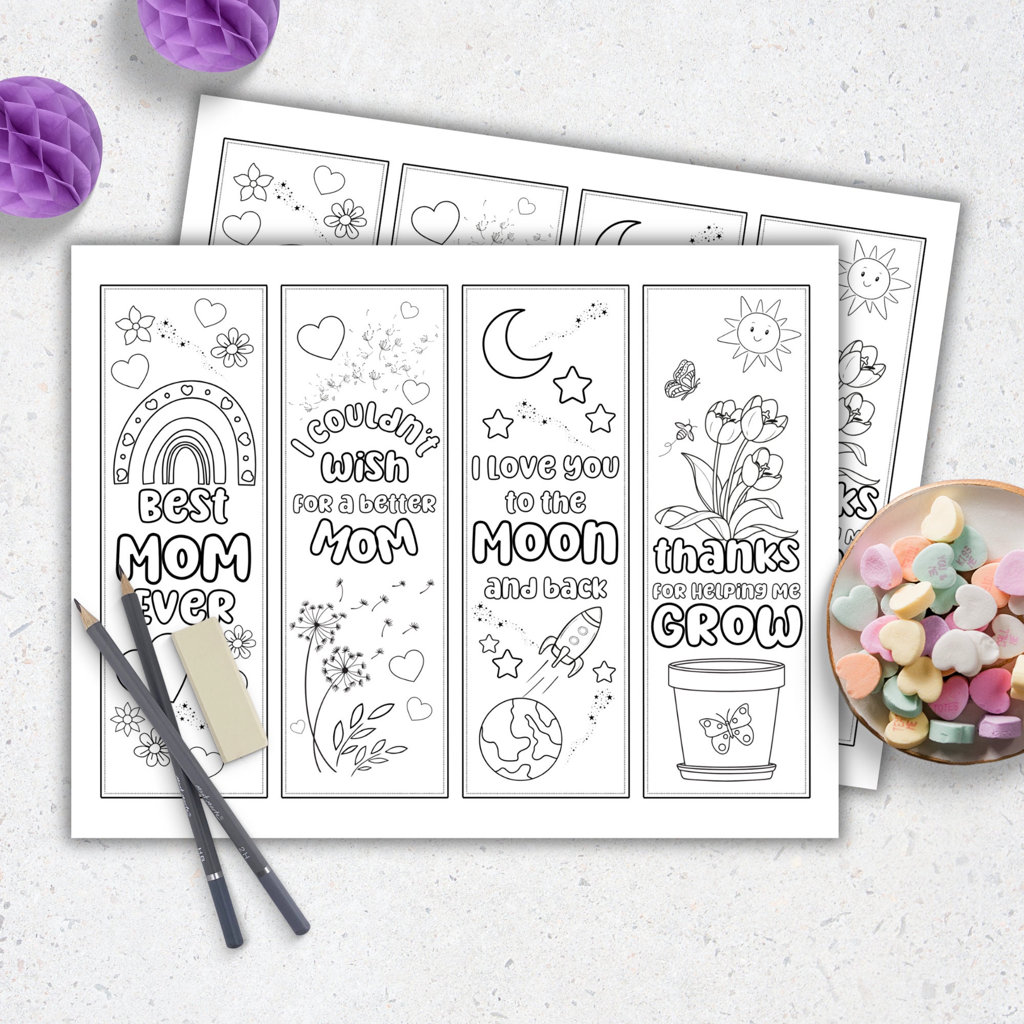 Happy Mothers Day Coloring Bookmarks, Heartfelt Gift for Mom, Moms ...