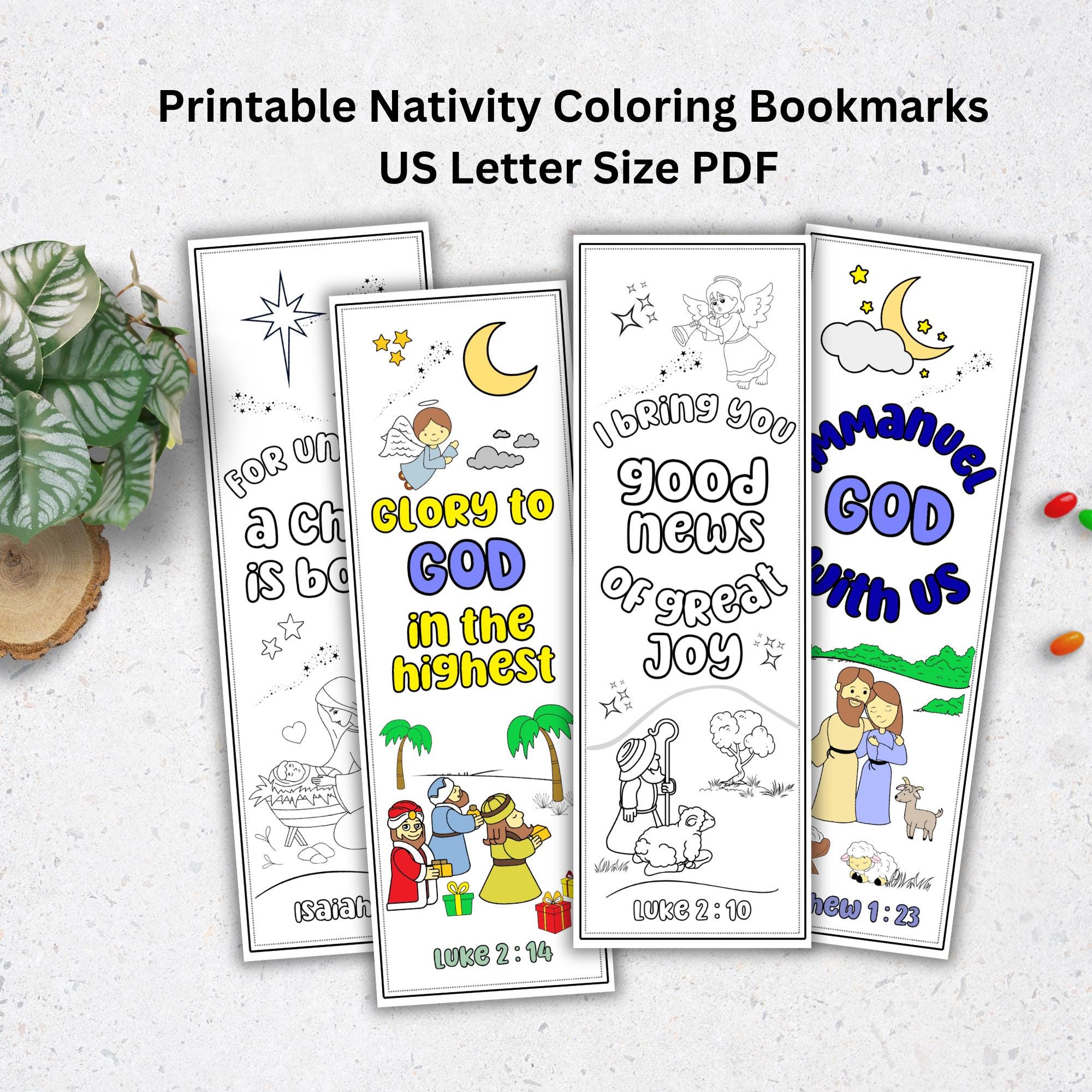 Christmas Nativity Printable Coloring Bookmarks for Kids, Christmas ...