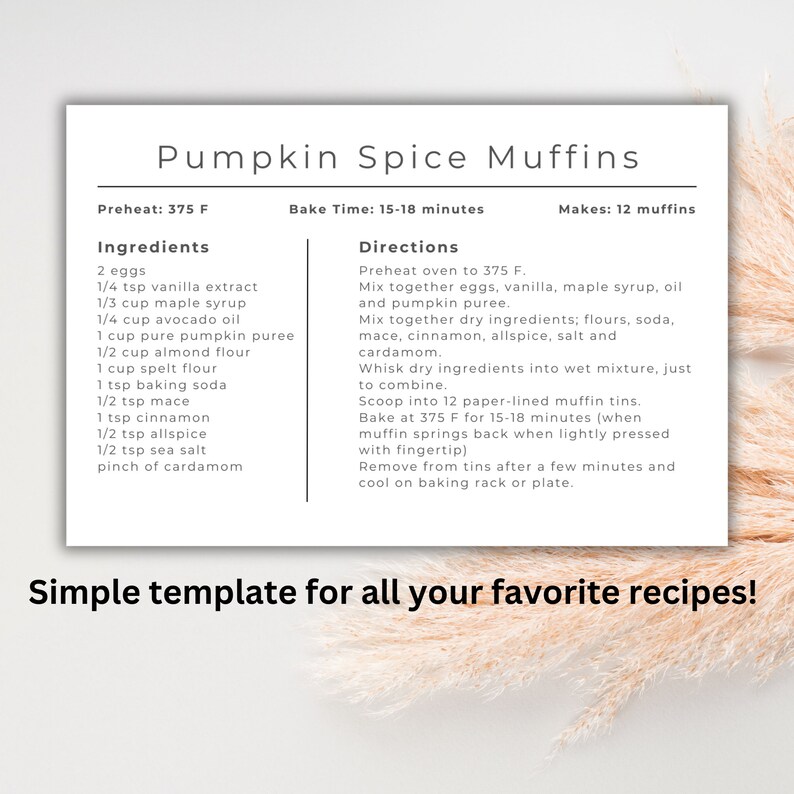 Editable Recipe Card Template Modern Recipe Card Printable Personalized ...