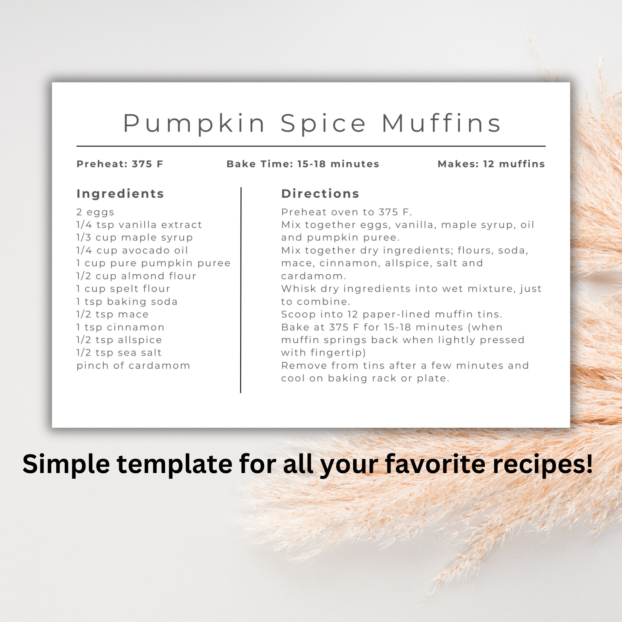 Editable Recipe Card Template Modern Recipe Card Printable Personalized ...