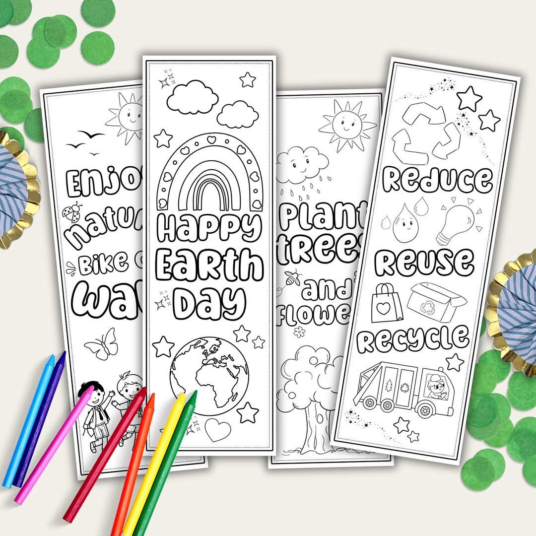 Earth Day Coloring Bookmarks, Earth Day Printable Activity for Kids ...