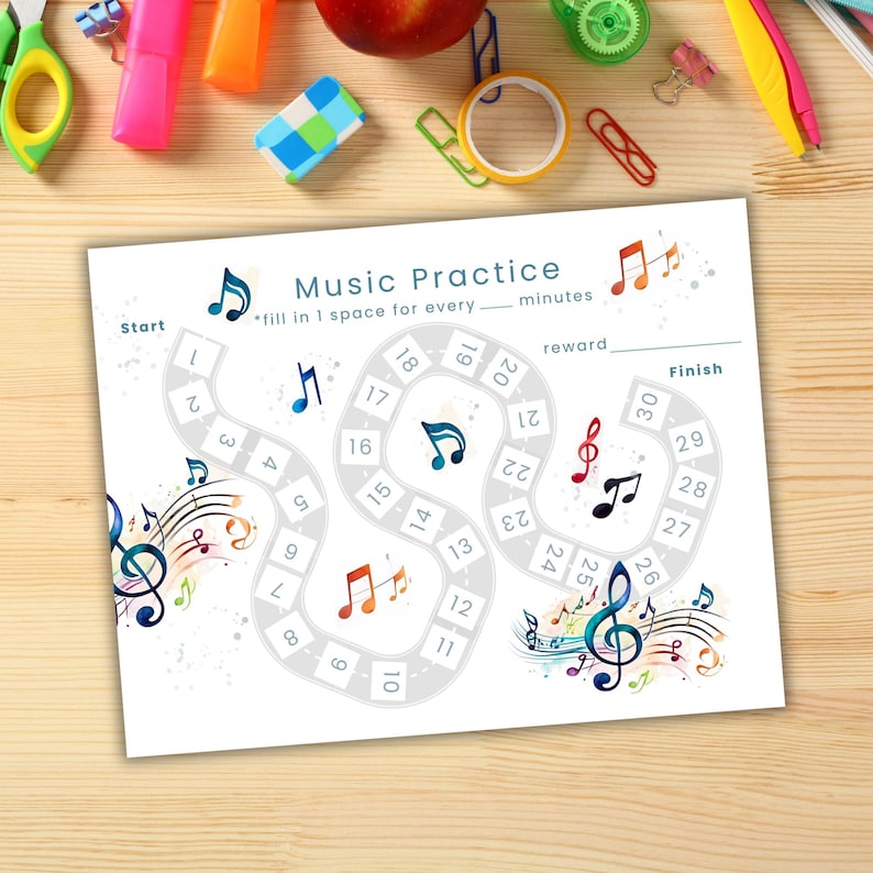 Music Practice Reward Chart Printable, Music Practice Tracker for Kids ...