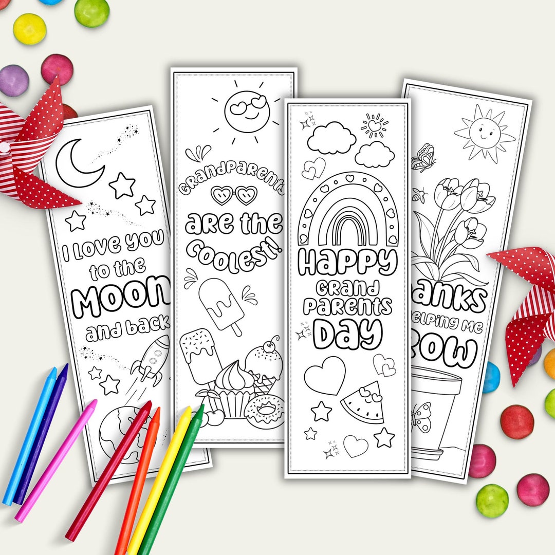 Grandparents Day Coloring Bookmarks for Kids, Grandparents Printable ...