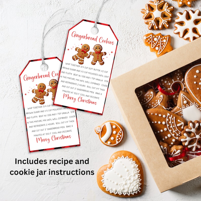Christmas Cookie Recipe Favor Tag, Gingerbread Cookie Mix in A Jar Gift ...