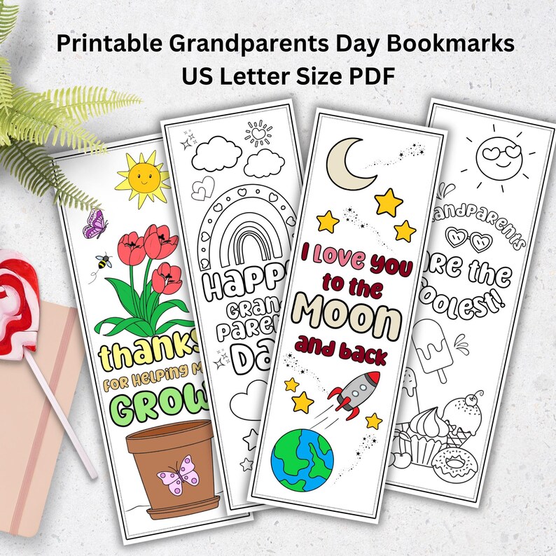 Grandparents Day Coloring Bookmarks for Kids, Grandparents Printable ...