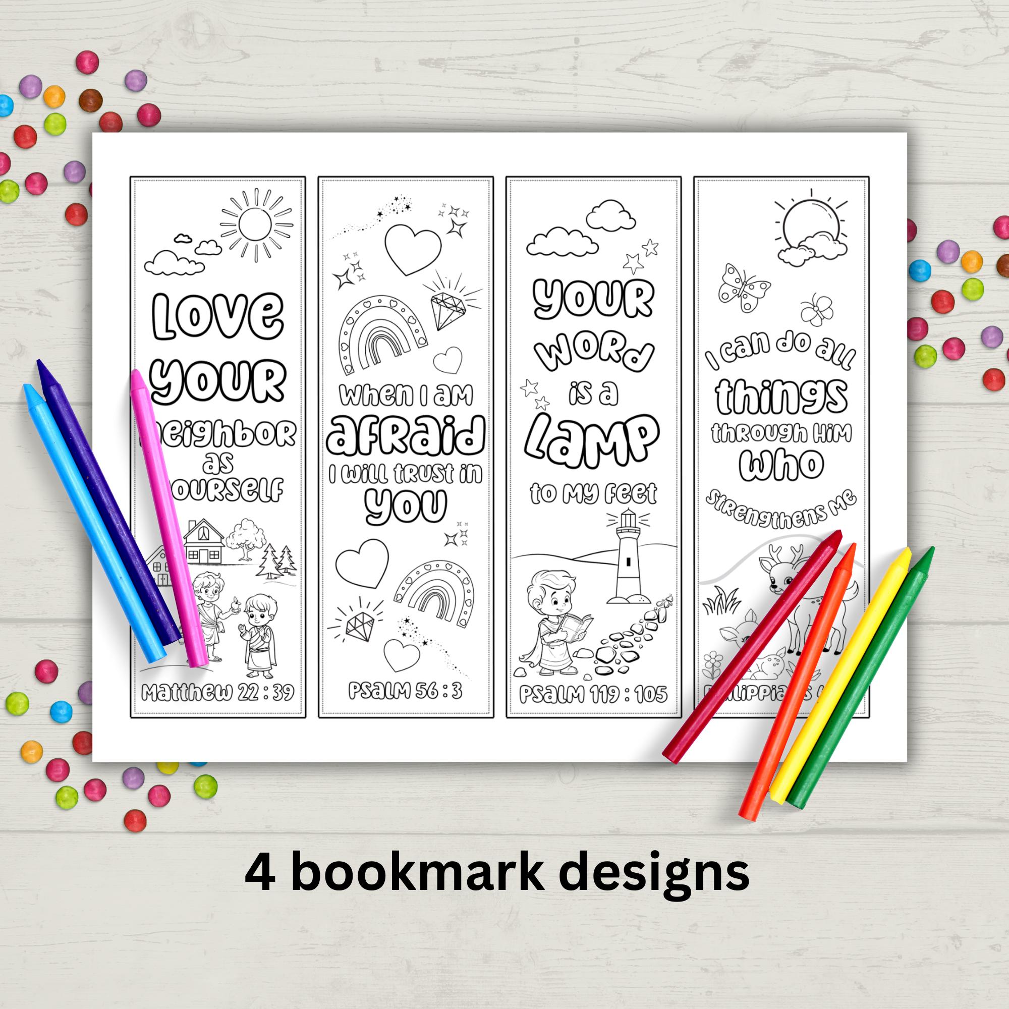 Bible Verse Coloring Bookmarks for Christian Kids, Bible Memory Verse ...