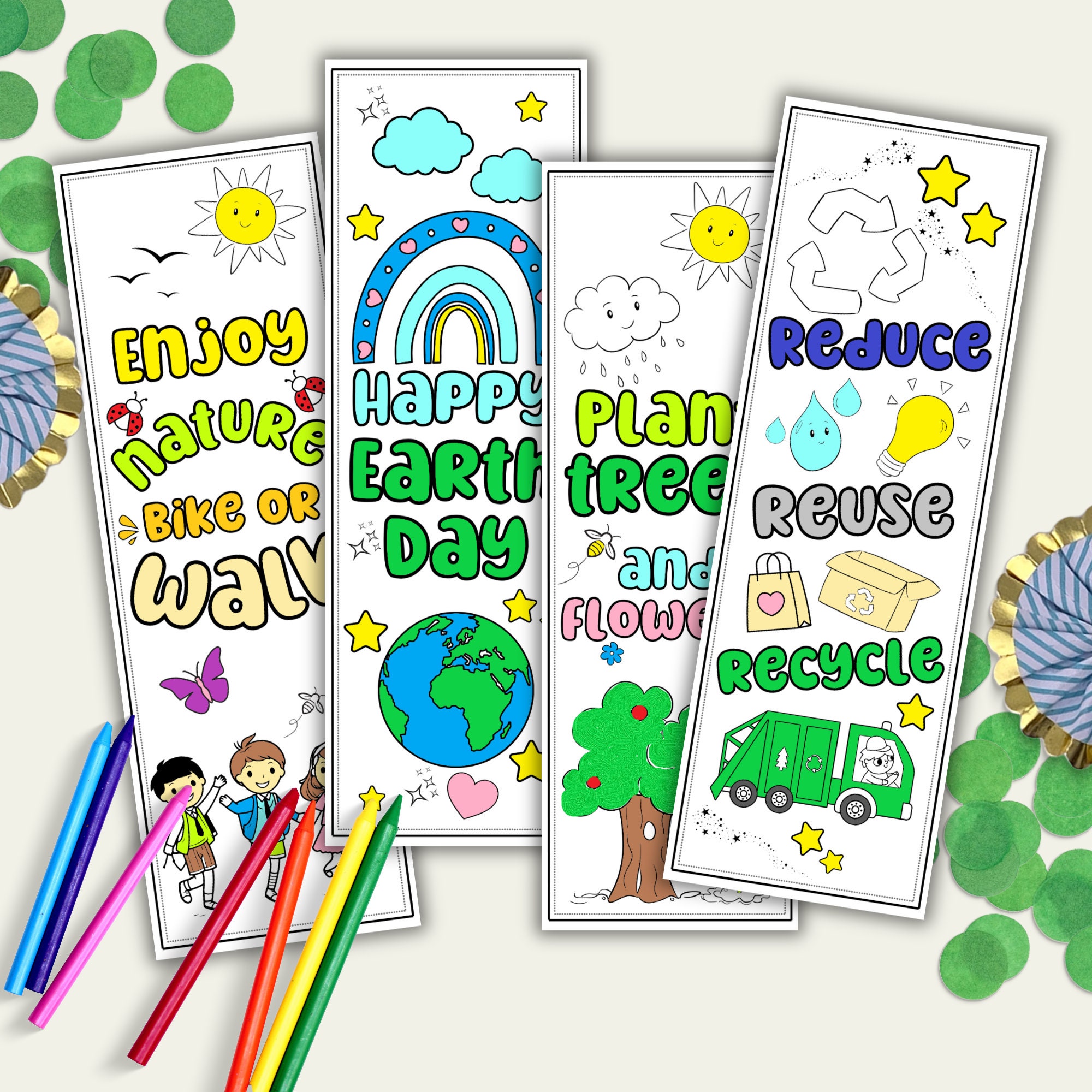 Earth Day Coloring Bookmarks, Earth Day Printable Activity for Kids ...