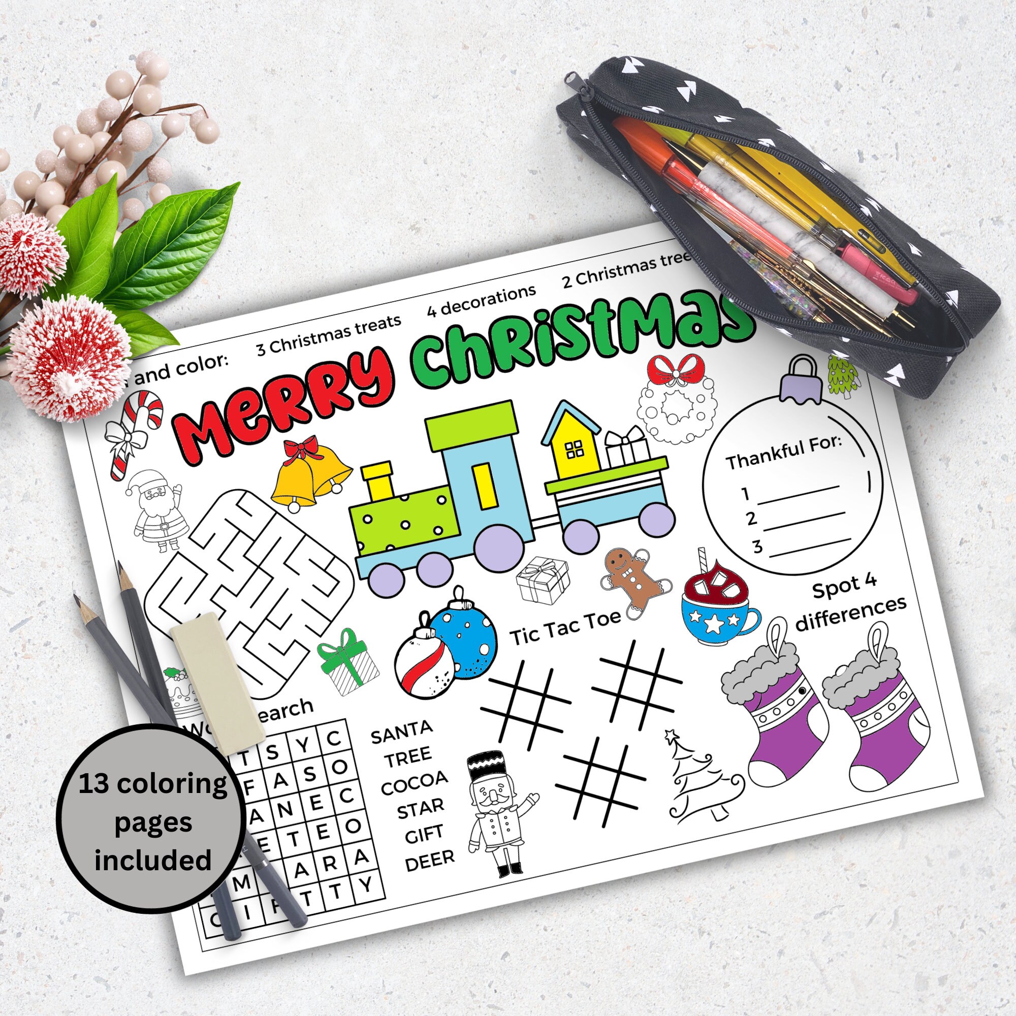 Christmas Coloring Placemat Printable for Kids, Christmas Printable ...