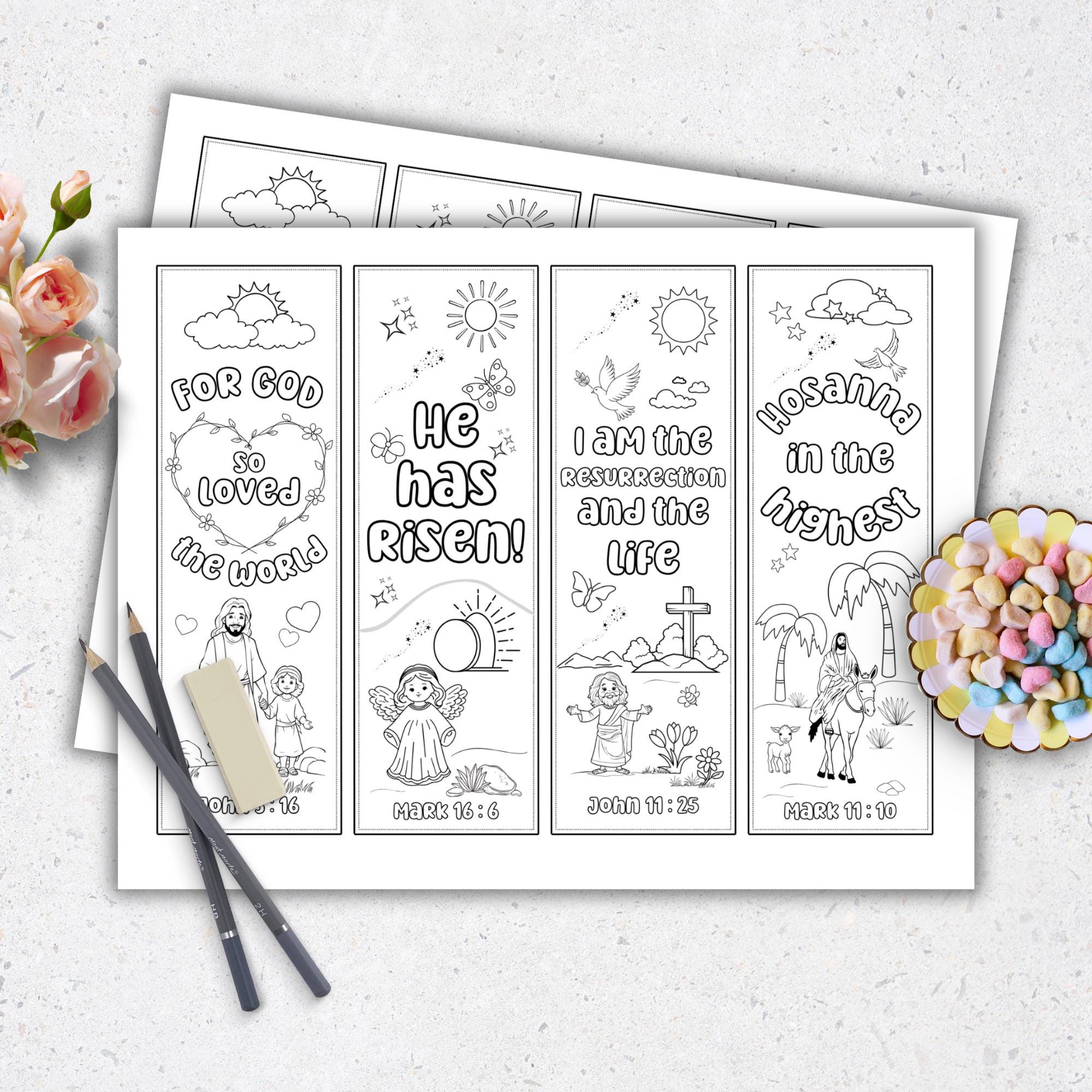 Easter Bible Verse Coloring Bookmarks for Kids, Easter Printable Bible ...