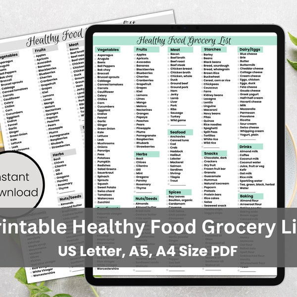 Healthy Grocery List - Etsy