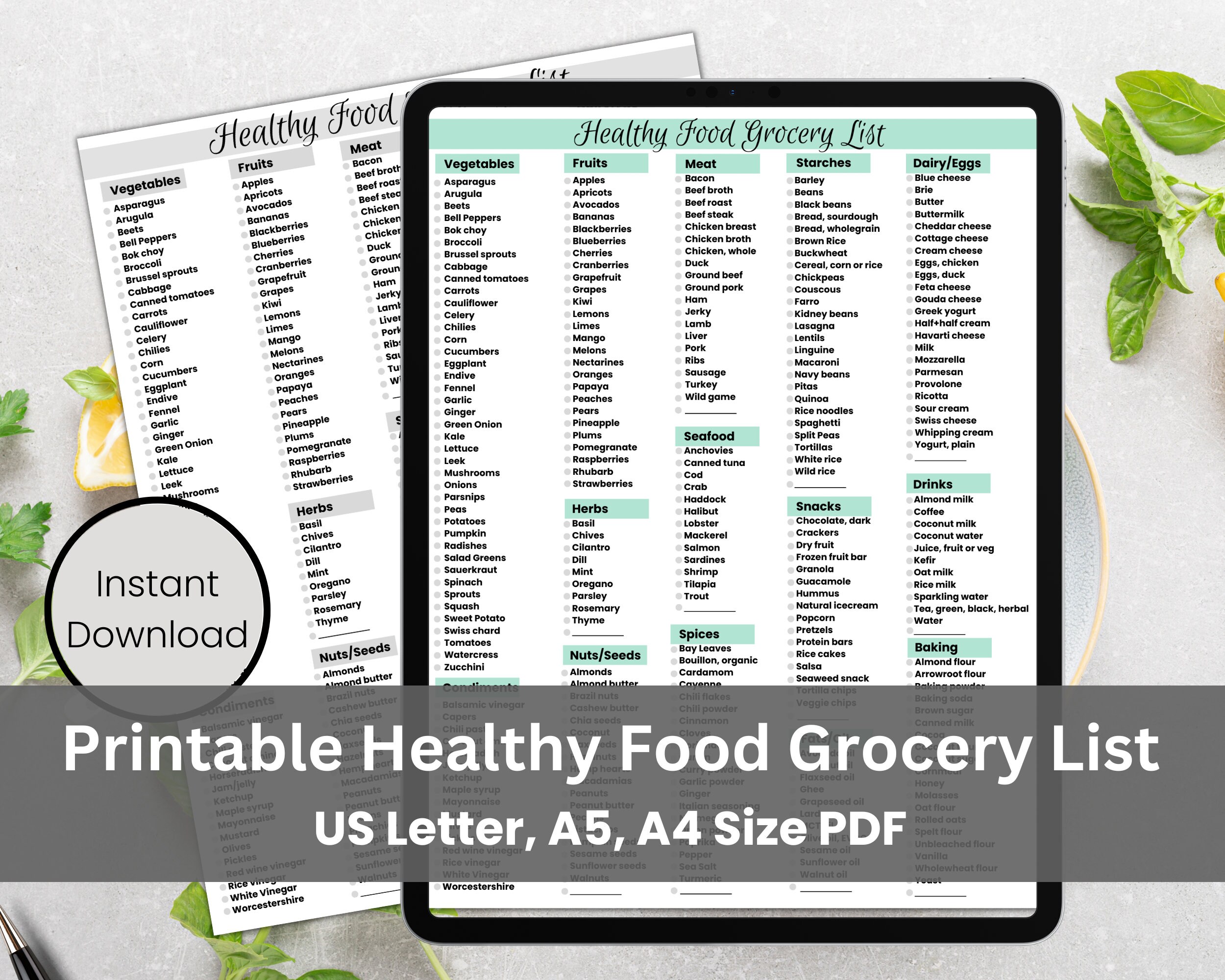 Healthy Grocery List Printable