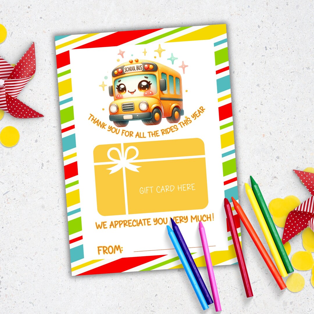 Bus Driver Gift Card Holder, Colorful School Bus Driver Printable Card ...