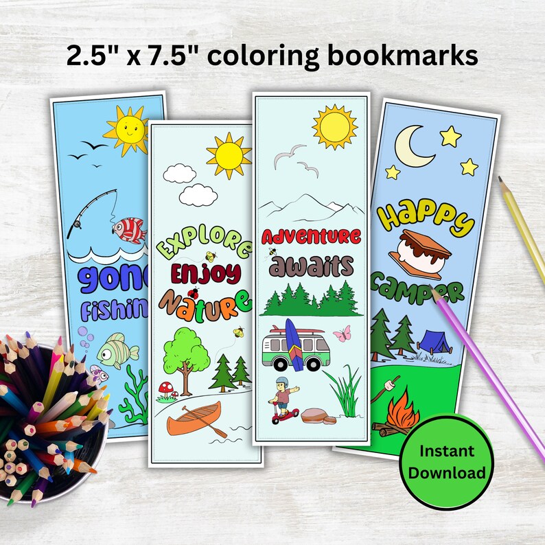 Camping Coloring Bookmarks for Kids, Camping Printable Activity, Nature ...